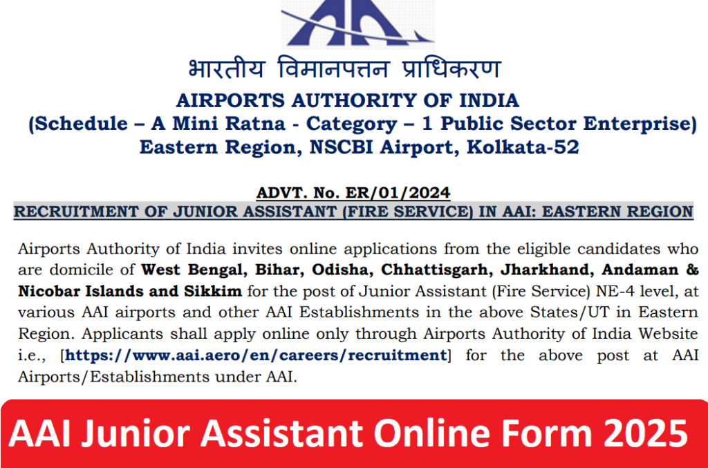 AAI Junior Assistant Fire Service Online Form 2025 - ITI Recruitment
